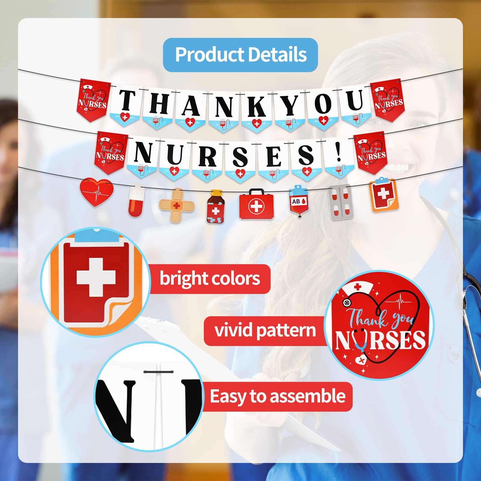 Thank You Nurses Banner Paper Bunting Garland for Nurse Appreciation Week Party Decorations Nursing Graduation Party Supplies Gifts