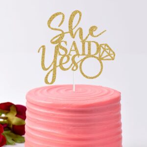 glitter she said yes cake topper - mr & mrs wedding shower sign, wedding engagement bridal shower party decorations gold