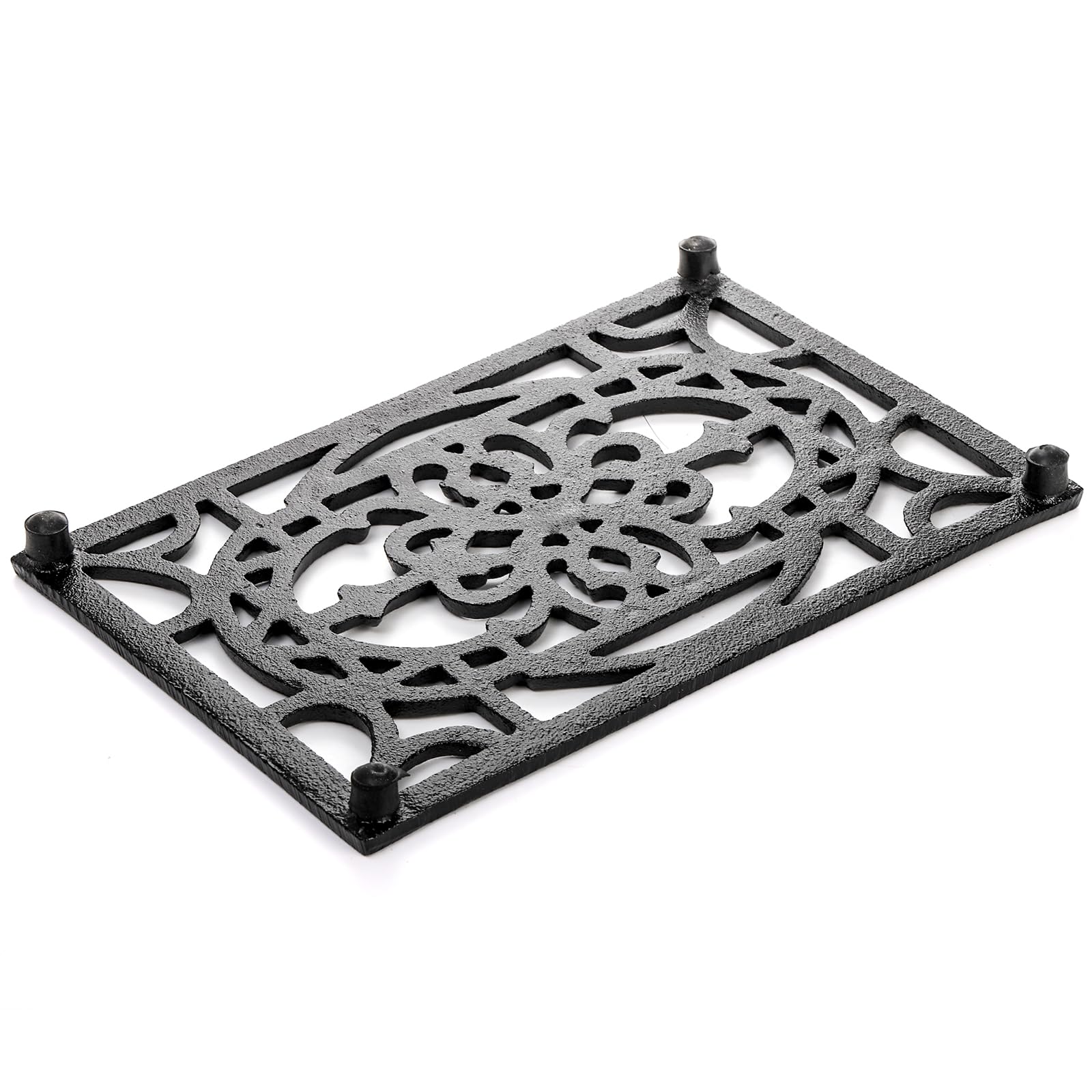 Fasmov 2 Pack Rectangle Cast Iron Trivet, 9.4 x 6.2 Inch Heat Resistant Trivet for Hot Dish Pot Pan Plate Teapot, Decorative Trivet with Rubber Feet, Pot Holders for Kitchen Dining Countertop Table