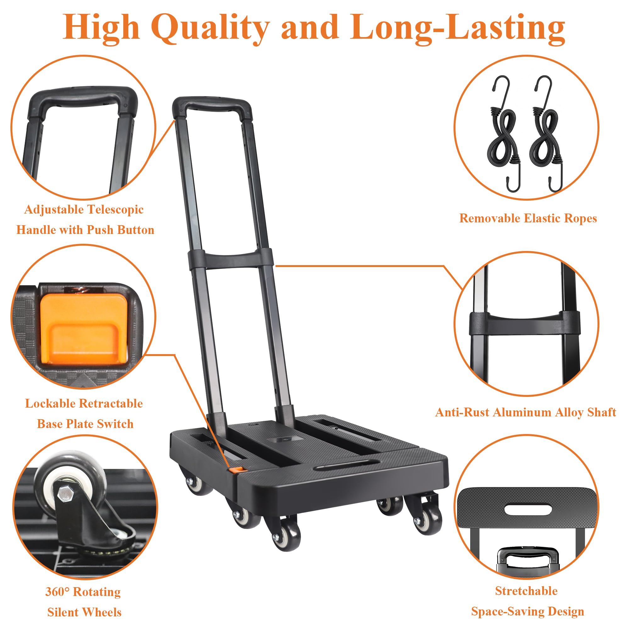 Crysta Lemon Heavy-Duty Dolly Cart - Versatile Folding Hand Truck with Secure Button Lock - Compact Foldable Moving Cart