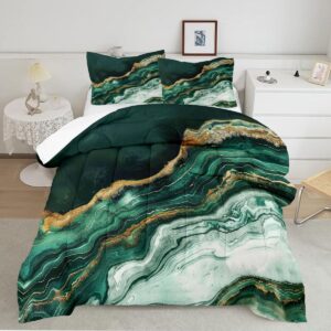 CCoutueChen Olive Green Marble Comforter Set Queen Size Abstract Gold Marble Bedding Sets Contemporary Comforter Modern Marble Bed Set 3Pcs Soft Fluffy Lightweight Comforter (Girls Women Adult)