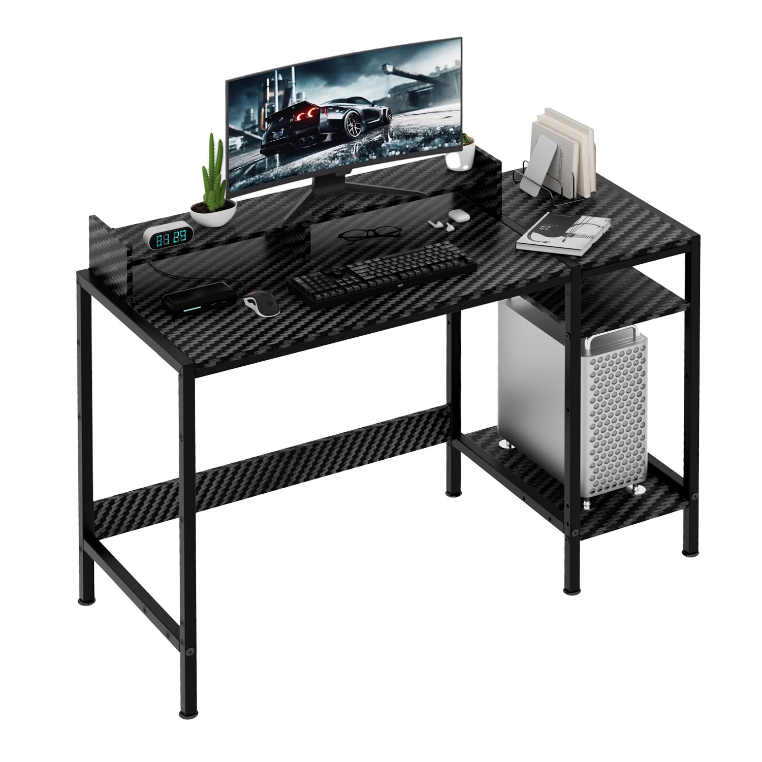 MINOSYS Computer Desk - 47 Inch Home Office Desk with Storage, Gaming Desk with Monitor Stand, Modern Simple Study Table, Adjustable Storage Space