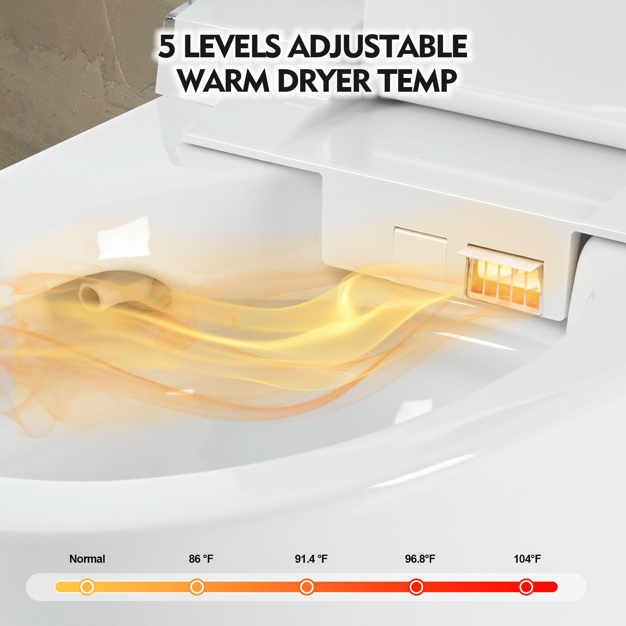 Beleda Luxury Smart Toilet with Dryer and warm water, Elongated Bidet Toilet with Heated Seat, with Remote Control, LED Night Light, Power Outage Flushing, Soft Close Cover