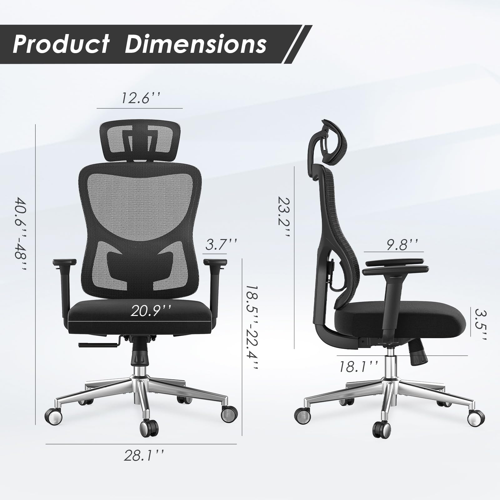 Soohow Ergonomic Mesh Office Chair, Computer Desk Chair Ergonomic, High Back Office Chair with Headrest, Adjustable Lumbar Support and 3D Armrests.