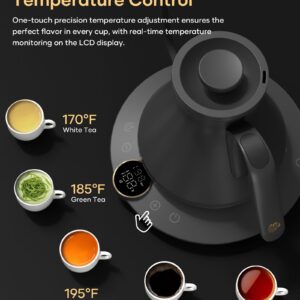 Cocinare Gooseneck Electric Kettle with Temperature Control, Pour Over Coffee & Tea, Retro Vintage Style 1200W for 180-sec Quick Boil Time, Stainless Steel Kettle Water Boiler, 30oz/0.9L (Dark Grey)