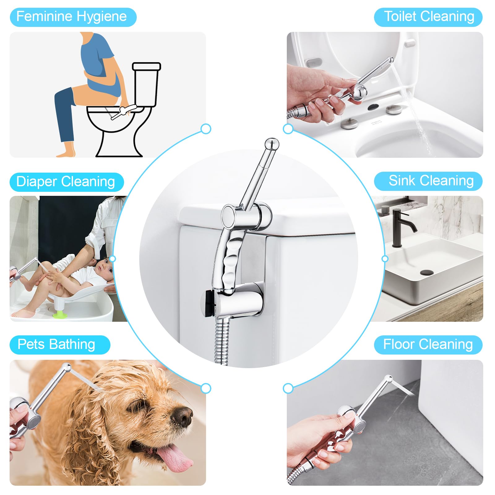 CREA Handheld Bidet Sprayer for Toilet,Adjustable Jet Sprayer Toilet Bidet Attachment,Ergonomic Hand Held Sprayer with Bidet Hose for Feminine Wash Cloth Diaper Sprayer Set,Stainless Steel Chrome