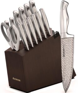 knife set, astercook 15 pcs knife sets for kitchen with block, dishwasher safe kitchen knife set with built-in sharpener, german stainless steel knife block set