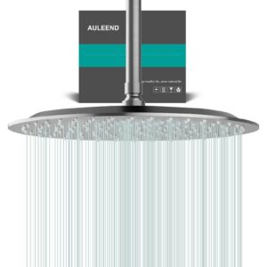 auleend 12 inch round shower head, high flow stainless steel rainfall shower head, high pressure design (brushed nickel, 12)