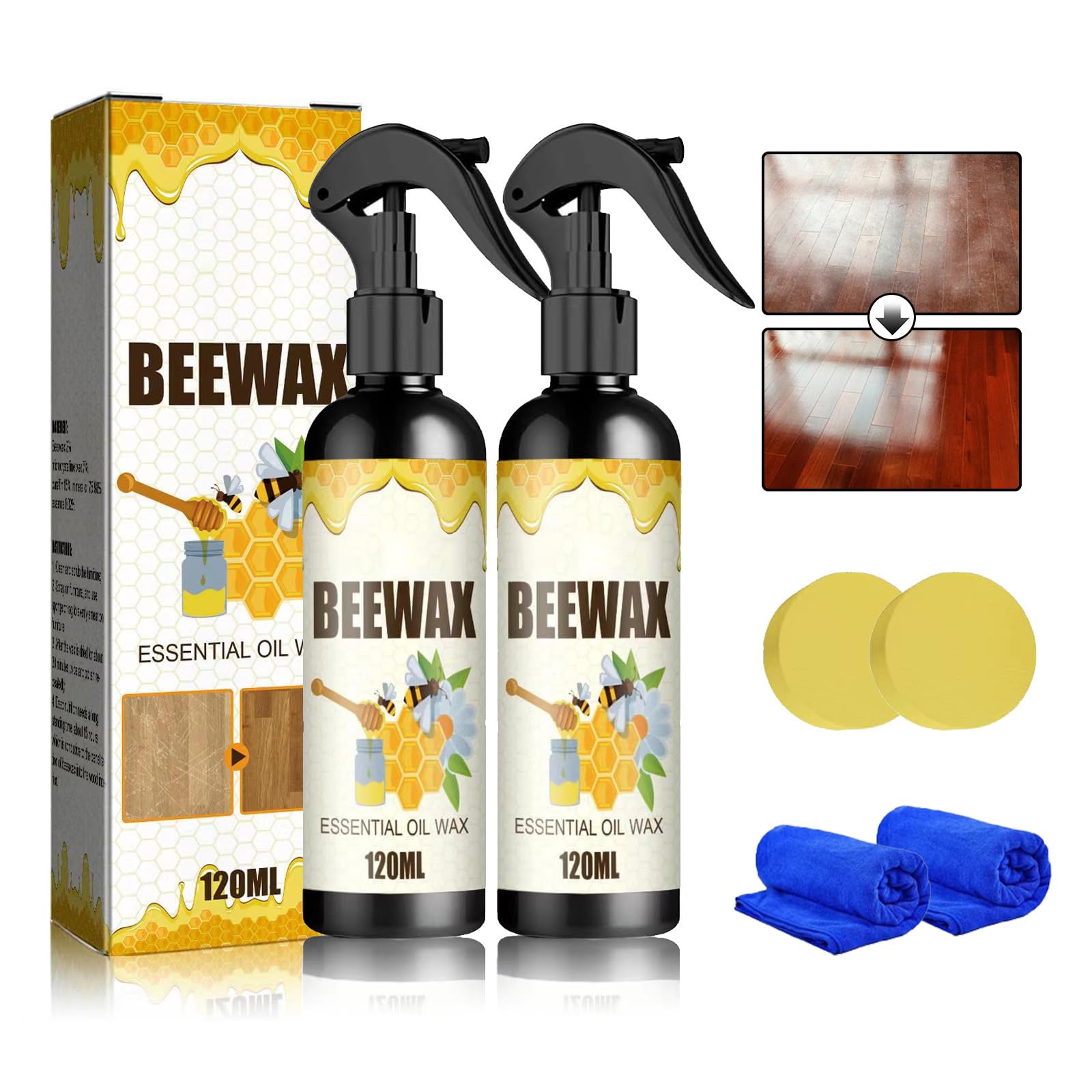 TMAIRSUS 2PCS Natural beeswax spray furniture polish,the original bees wax furniture polish and cleaner,furniture polish and cleaner spray Used to care for living rooms,kitchens,wood furniture floors