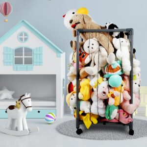 XMBecc Stuffed Animal Storage Zoo Stuffed Animal Holder Space Save Vertical Stuffed Animals Storage PVC with Elastic Band and Net for Playroom Birthday Gift (small-gray)