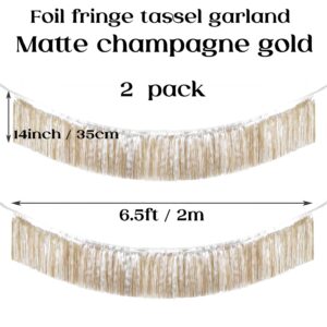 Premium Matte Champagne Gold Fringe Tassel Banner for Party Decoration -4 Layers Thick, 2 Pack | LILF Superior Tinsel Garland Party Streamer for Birthday Wedding Graduation Christmas Decoration