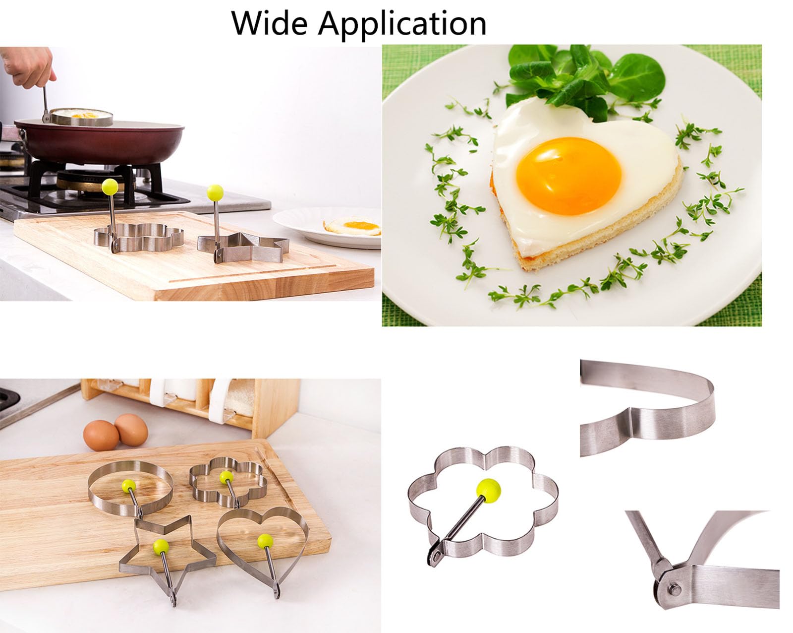 10pcs Egg Molds Egg Shaper Egg Ring For Frying Eggs Stainless Steel Nonstick Pancake Maker with Handle Egg Fryer Mold Cooking Breakfast Accessories