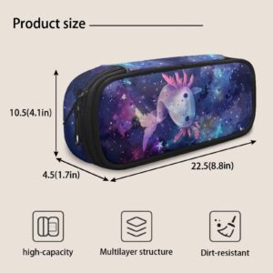 Lotusorchid Galaxy Axolotl Pencil Bag Pen Case, High Capacity Cute Students Kids Pencil Pouch with Zipper, Large Opening Handy Pen Holder Bag Cosmetic Bag Multi-function Bag for Office School