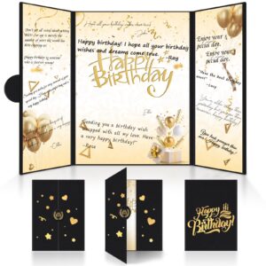 pusunas birthday decorations, happy birthday gifts for men women him her, 18" x 12" large creative signature guest book signing birthday card board, black gold anniversary party decorations