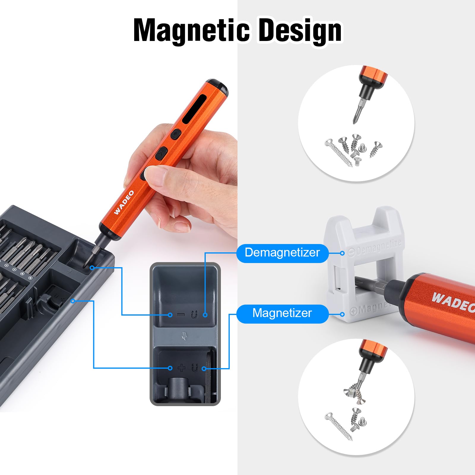 WADEO Electric Screwdriver Set, 82 in 1 Rechargeable Cordless Screwdriver, 64 S2 Preicison Bits, 5 Torque Settings, 4 LED Lights, Precision Screwdriver Kit for PC, Computer, Laptop, Phone, RC Drone