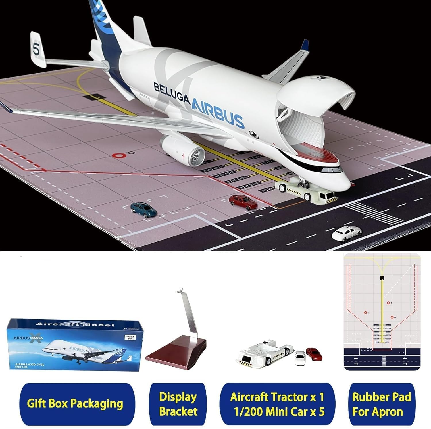 QOADXPC 1:150 Scale Airbus Super Beluga XL Transport Aircraft Model, 16.5 Inches Length, with Openable Cargo Bay - Ideal Gifts and Collectible Display Pieces