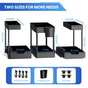 Under Sink Organizers and Storage, 3 Pack of 2-Tier Multi-Use Cabinet Organizers with Sliding Drawers, Hooks and Hanging Cups, Under Sink Organizers for Kitchen and Bathroom Home Organization(Black)