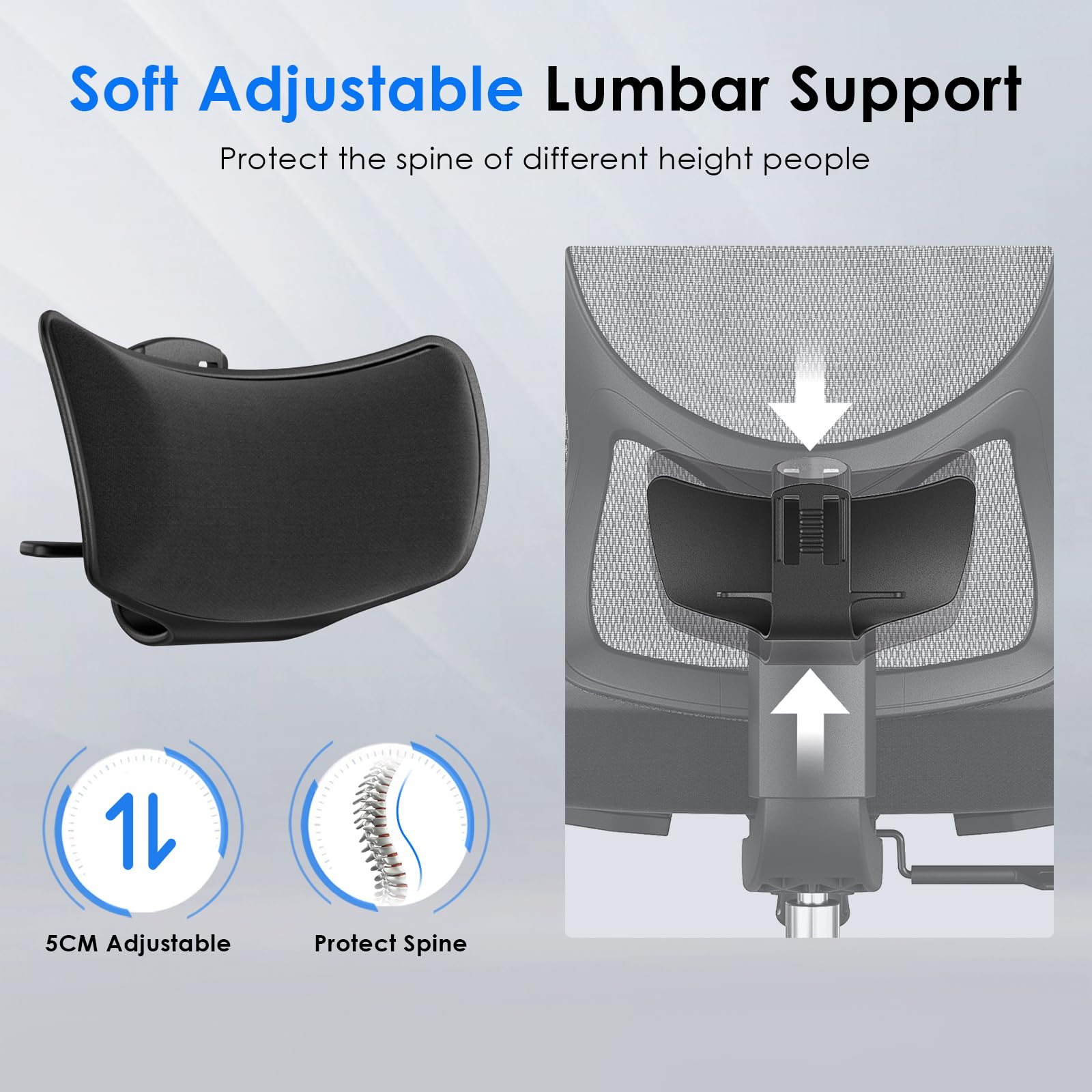 Soohow Ergonomic Mesh Office Chair, Computer Desk Chair Ergonomic, High Back Office Chair with Headrest, Adjustable Lumbar Support and 3D Armrests.