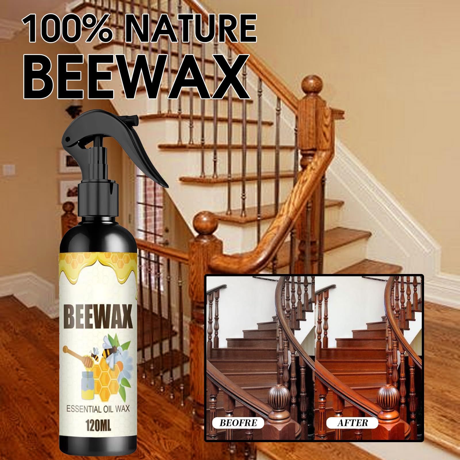 TMAIRSUS 2PCS Natural beeswax spray furniture polish,the original bees wax furniture polish and cleaner,furniture polish and cleaner spray Used to care for living rooms,kitchens,wood furniture floors