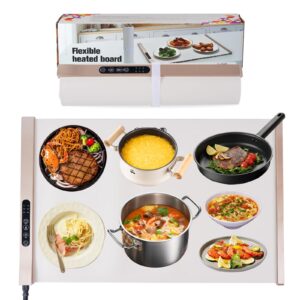 electric warming tray portable silicone food warmer heater mat，keep plates warm for buffets party,travel roll up fast heating pad,large surface area foldable adjustable temperature control (l)