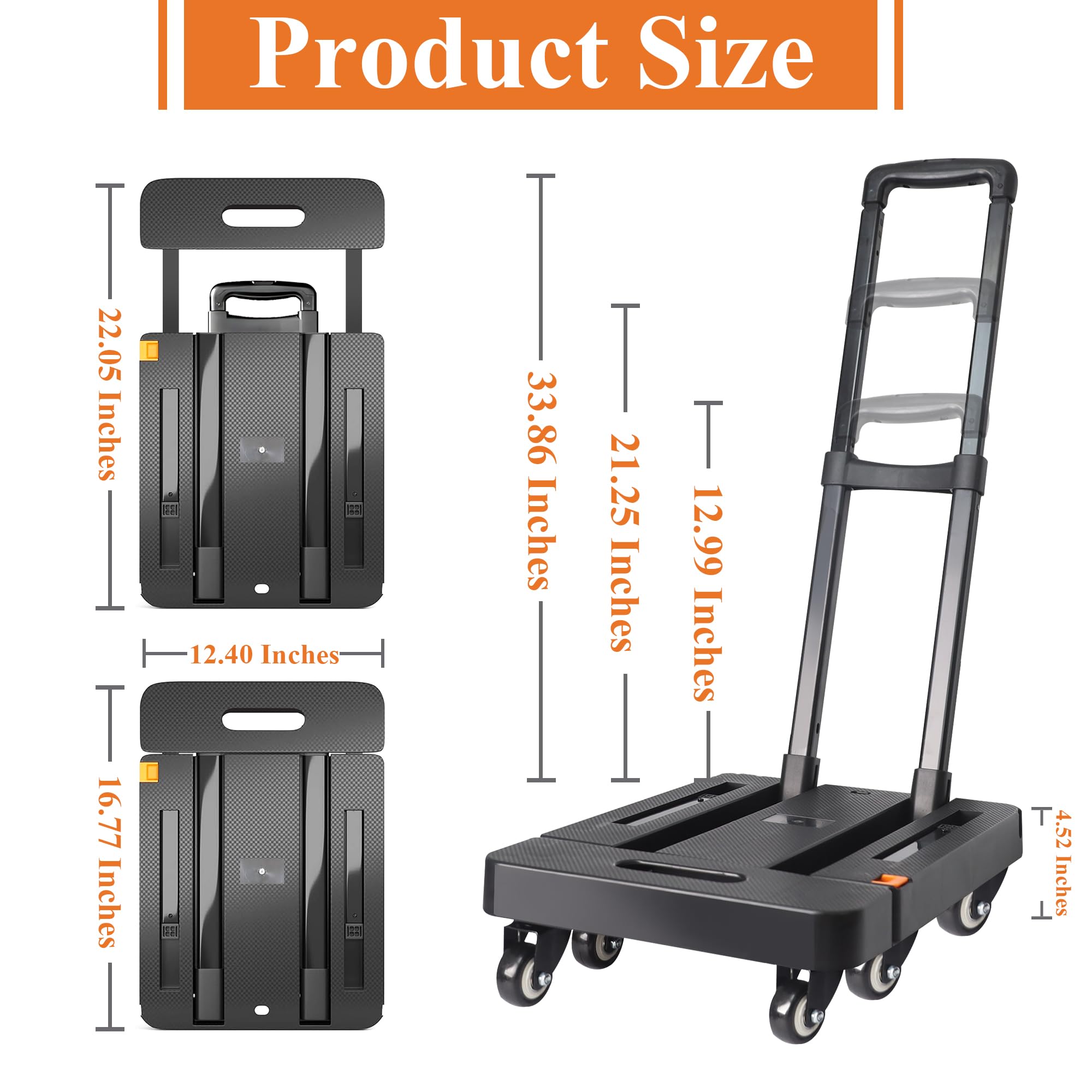 Crysta Lemon Heavy-Duty Dolly Cart - Versatile Folding Hand Truck with Secure Button Lock - Compact Foldable Moving Cart