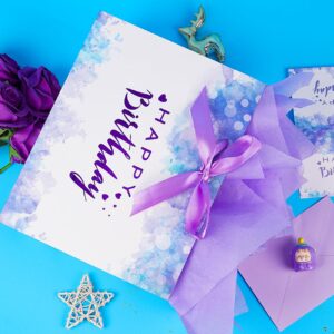 Jaywayang 12.6" Large Purple Happy Birthday Gift Bag with Ribbons, Card and Tissue Papers for Girl Women Birthday Party.