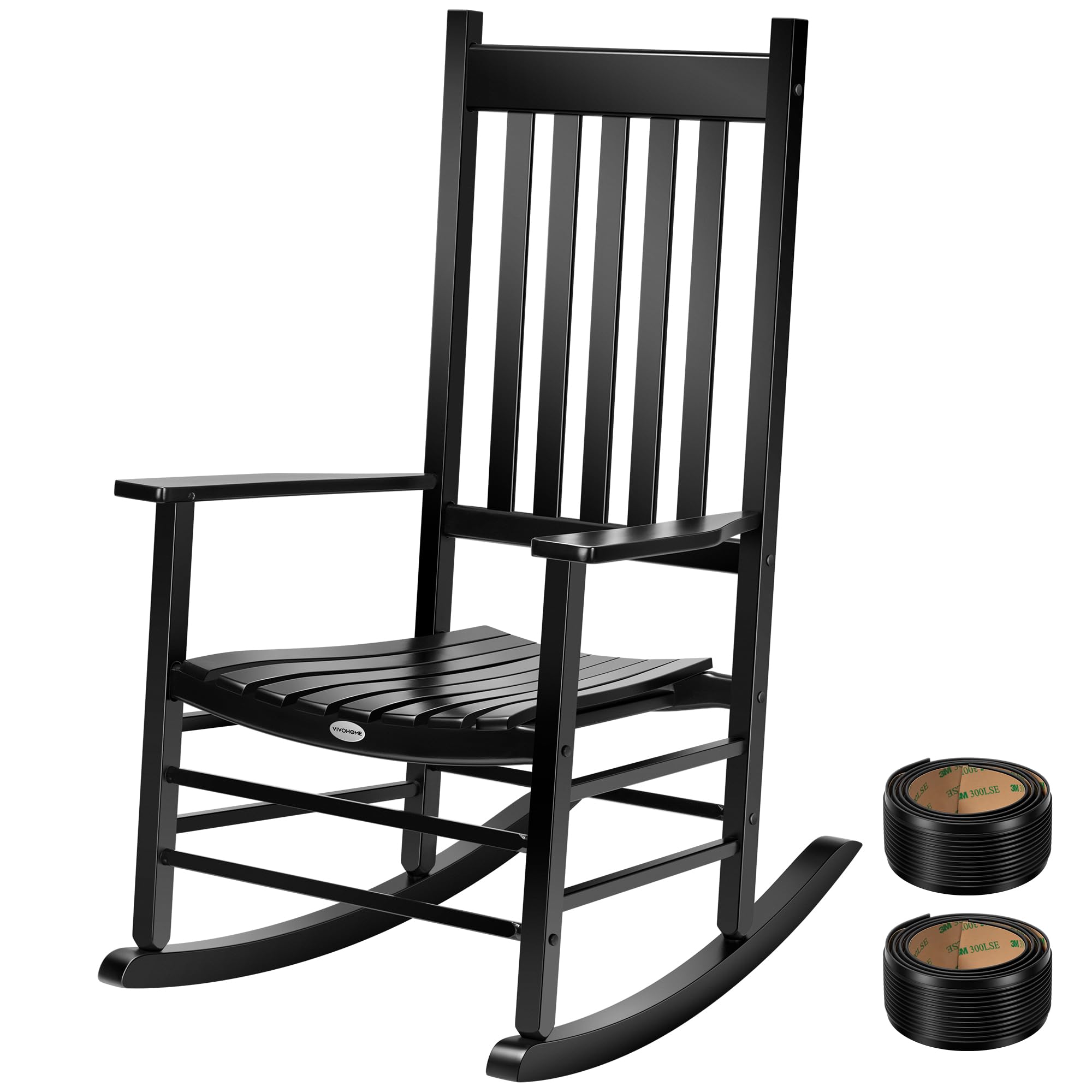 VIVOHOME Oversized Wooden Rocking Chair with Anti-Slip Strips for Noise Reduction, Suitable for Indoor, Porch, Garden, Black