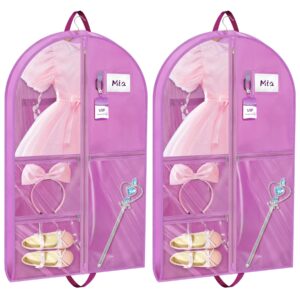 snowlycny 40" dance garment bags for dancers, dance costume garment bag with 6 pockets for travel, clothing storage and competition, kids garment bags for hanging clothes, dress, 2 pack, purple