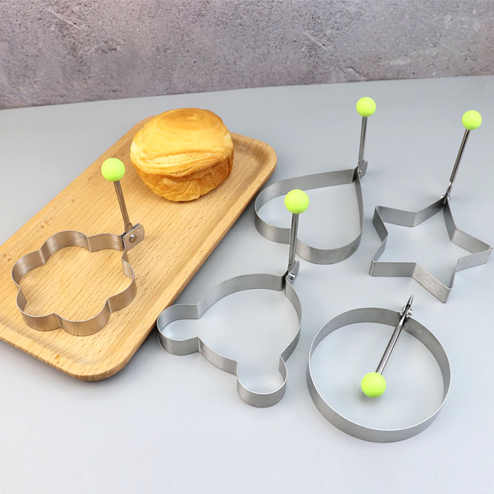 10pcs Egg Molds Egg Shaper Egg Ring For Frying Eggs Stainless Steel Nonstick Pancake Maker with Handle Egg Fryer Mold Cooking Breakfast Accessories