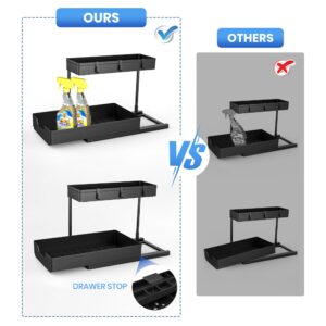 Under Sink Organizers and Storage, 3 Pack of 2-Tier Multi-Use Cabinet Organizers with Sliding Drawers, Hooks and Hanging Cups, Under Sink Organizers for Kitchen and Bathroom Home Organization(Black)