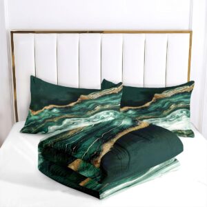 CCoutueChen Olive Green Marble Comforter Set Queen Size Abstract Gold Marble Bedding Sets Contemporary Comforter Modern Marble Bed Set 3Pcs Soft Fluffy Lightweight Comforter (Girls Women Adult)