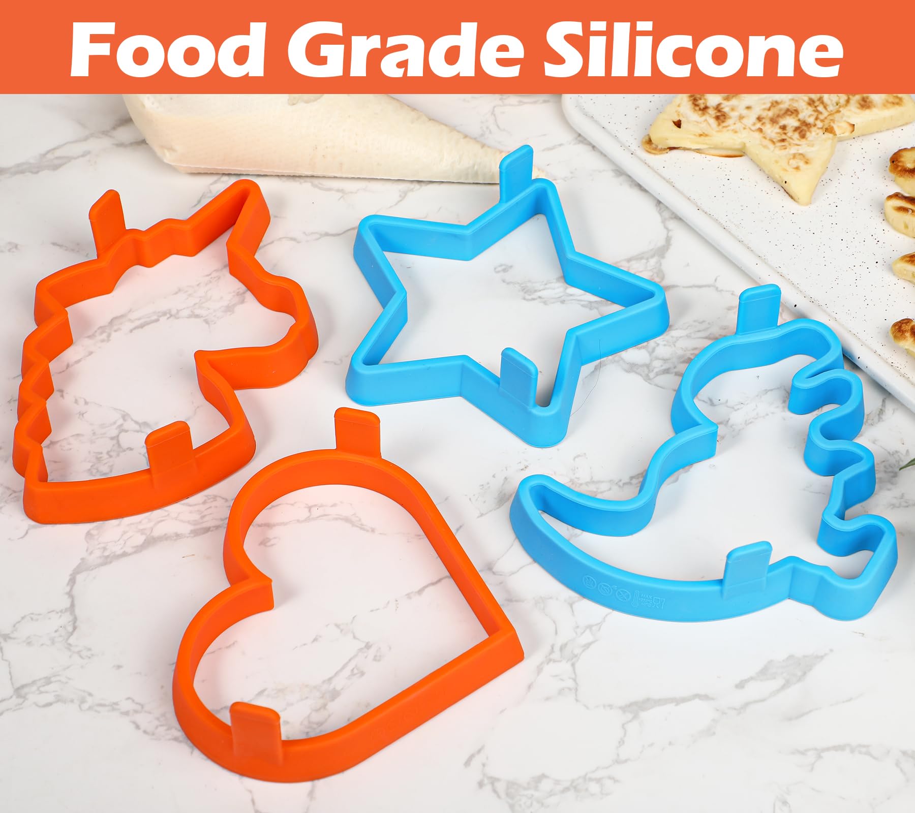 Kamehame Silicone Pancake Molds for Heart, Star, Dinosaur, Unicorn Shape Pancakes, 4 Pack Nonstick Pancake Shaper for kids, Fun Cake Ring Mold for Griddle Cooking