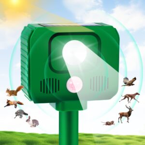 upgraded deer repellent devices,ultrasonic animal repeller outdoor solar animal repeller with motion sensor animal deterrent to scare away dog cat rabbit squirrel raccoon skunk repellent for yard farm