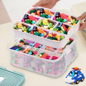 ZEAYEA Stackable Toys Organizer Storage Case, Stackable Storage Container with 16 Compartments, Plastic Building Blocks Storage Box for Blocks, Beads, Beauty Supplies, Sewing Accessories