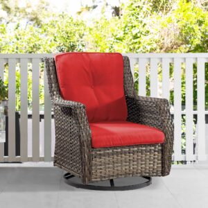 yokayoay wicker swivel rocking chair, outdoor rattan rocker chair, patio conversation chair for deck porch backyard balcony