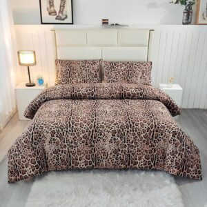 SDY 3PCS Leopard Comforter Set Queen, Animal Print Comforter Set Queen, Leopard Print Bedding Cheetah Print Comforter Set Queen, Bedroom Comforter Sets Queen for Kids, Toddler, Girls, Boys