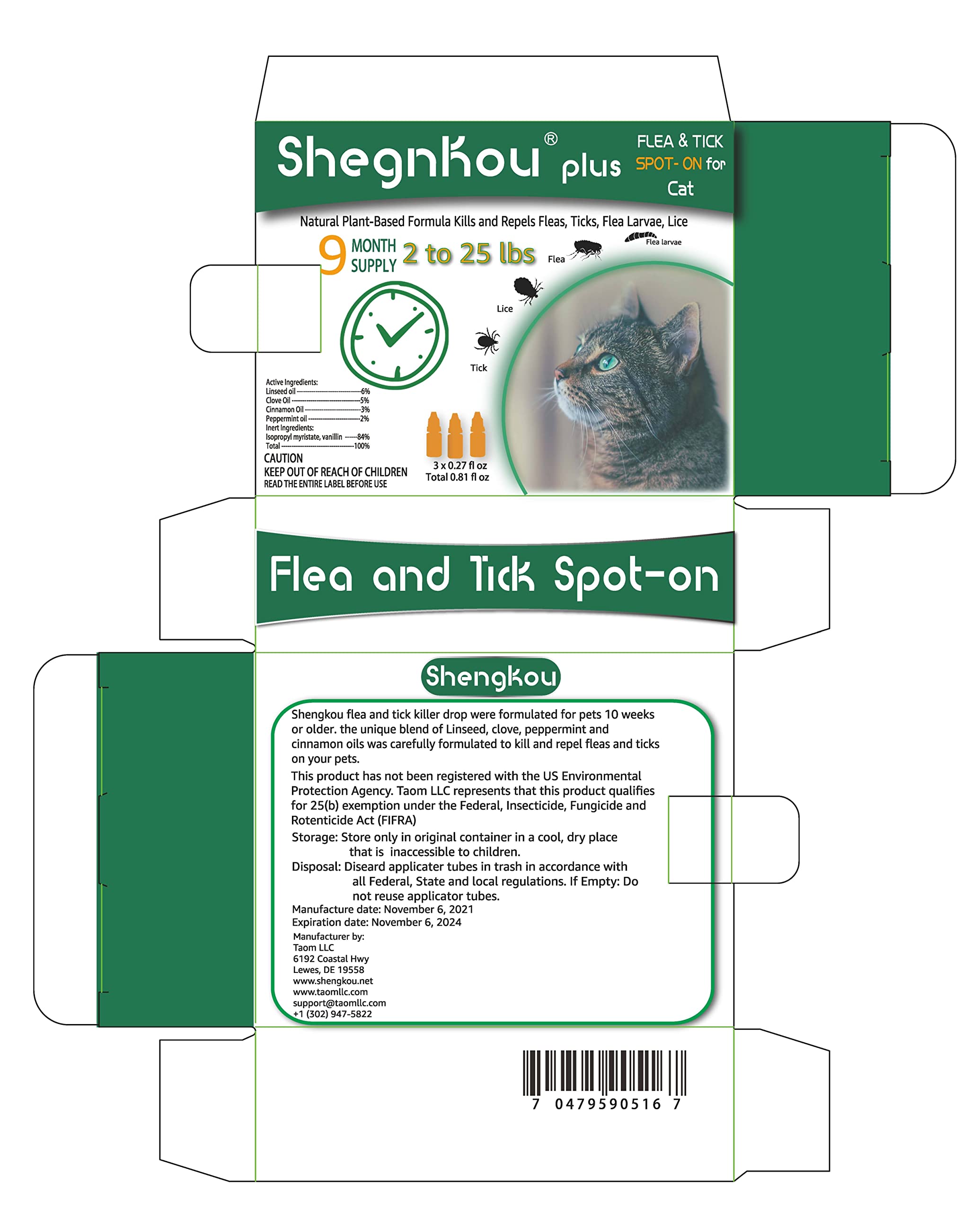 Protect Your Feline: Effective Flea and Tick Treatment for Cats, Natural Formula, 2-25 lbs, (9 Month Supply)