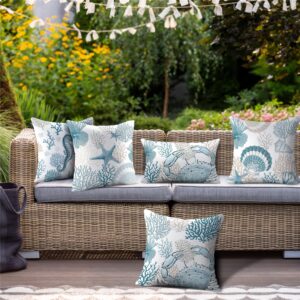 NIGHTWISH Outdoor Pillow Covers 18x18 Set of 4 Waterproof Outdoor Decorative Throw Pillow Covers Blue Ocean Sofa Couch Cushion Cases for Patio Furniture Garden