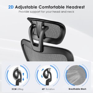 Soohow Ergonomic Mesh Office Chair, Computer Desk Chair Ergonomic, High Back Office Chair with Headrest, Adjustable Lumbar Support and 3D Armrests.