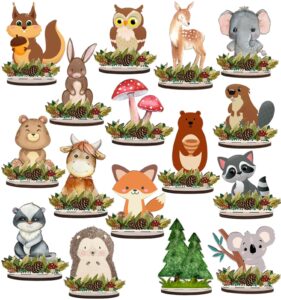 16 pcs woodland and jungle baby shower decorations wooden woodland birthday decorations safari theme animals table decorations for baby shower birthday