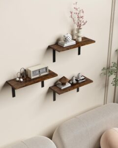 holisun floating shelves, set of 3, wall mounted, wood, for bathroom, bedroom, living room, kitchen, small storage shelves (brown)