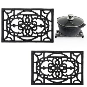 Fasmov 2 Pack Rectangle Cast Iron Trivet, 9.4 x 6.2 Inch Heat Resistant Trivet for Hot Dish Pot Pan Plate Teapot, Decorative Trivet with Rubber Feet, Pot Holders for Kitchen Dining Countertop Table