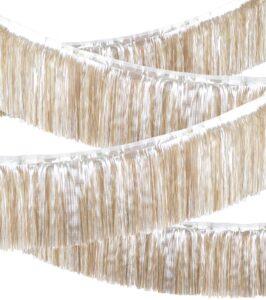 premium matte champagne gold fringe tassel banner for party decoration -4 layers thick, 2 pack | lilf superior tinsel garland party streamer for birthday wedding graduation christmas decoration