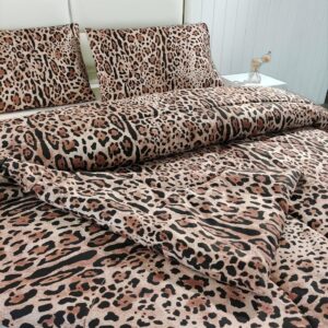 sdy 3pcs leopard comforter set queen, animal print comforter set queen, leopard print bedding cheetah print comforter set queen, bedroom comforter sets queen for kids, toddler, girls, boys