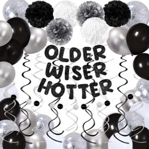 black and white birthday decoration black and sliver party decorations birthday party decorations for men women banner balloons swirls tissue pompoms 16th 21st 30th 40th 50th 60th birthday supplies