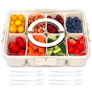 snackle box charcuterie container- divided serving tray with lid and handle- clear plastic portable snack box with 8 compartment for fruit, veggie, candy, nuts, picnic, travel, entertaining, party…