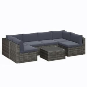 may in color 7-piece modular outdoor sectional wicker patio furniture set with coffee table for porch balcony backyard, dark blue