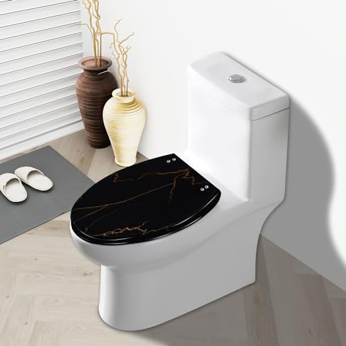 WHFEOIV9RE Elongated Toilet Seat high glossy texture Resin Toilet Seat Quietly Slow Close with Quick-Release Hinges Toilet Seat with Cover Easy to Clean Install