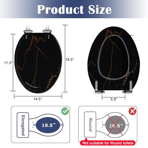 WHFEOIV9RE Elongated Toilet Seat high glossy texture Resin Toilet Seat Quietly Slow Close with Quick-Release Hinges Toilet Seat with Cover Easy to Clean Install