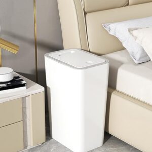 ABWOO Bathroom Trash Can with Press Lid, Small Garbage Can for Bedroom, Covered Slender Plastic Garbage Bin, Push Top Lid White Small Waste Bin for Restroom 2.8 Gallon